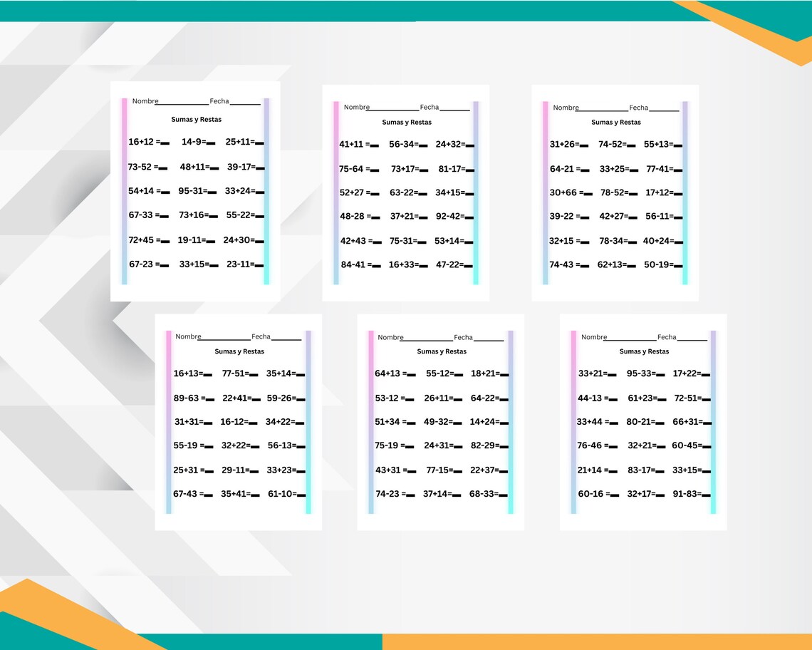 Spanish Math Worksheets: Two-digit Addition & Subtraction Kid Workbook ...