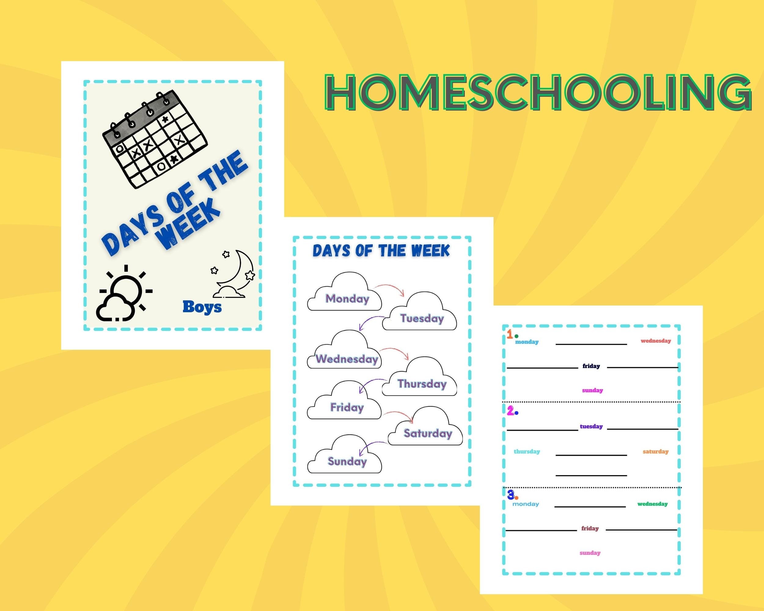 Boys Days of the Week Printable Worksheets Kid Workbook Pre-k Coloring ...