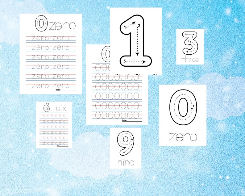 Zero to Nine Number Tracing Worksheets Downloadable, Traceable Numbers ...