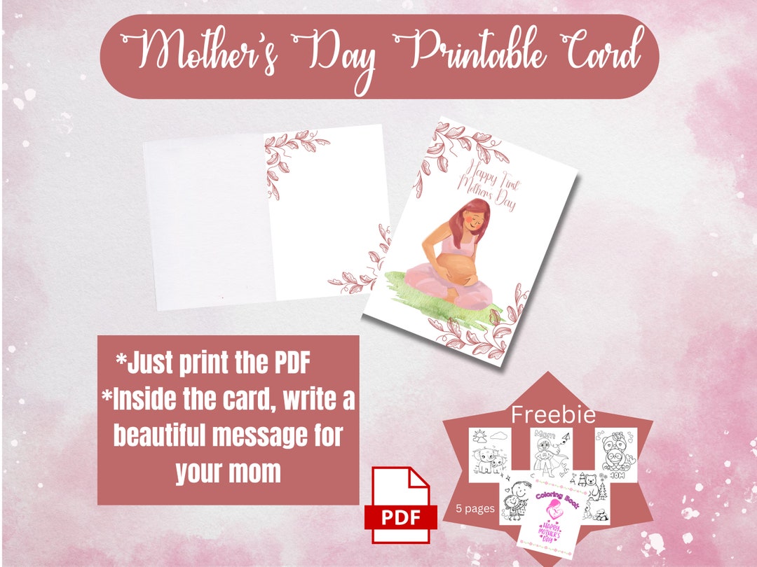 Pregnancy Mother's Day Card: Floral Printable Card (digital Download ...