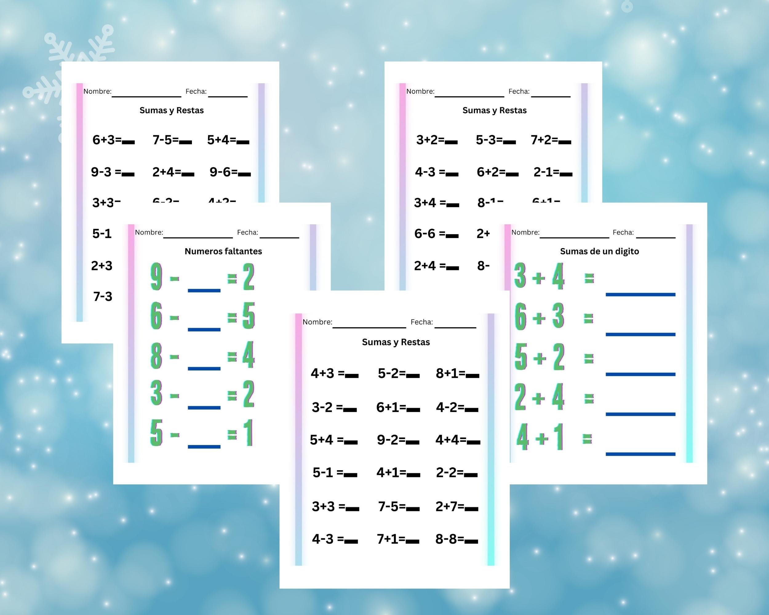 Spanish Math Worksheets: Addition & Subtraction, Single Digit (PDF ...