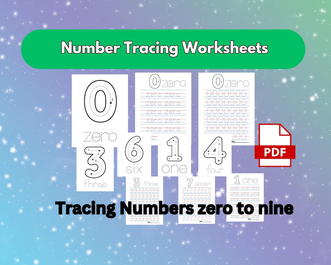 Zero to Nine Number Tracing Worksheets Downloadable, Traceable Numbers ...