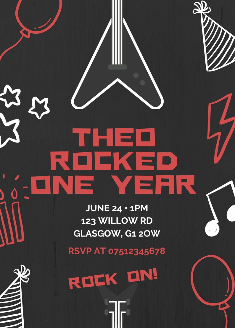 Rock and Roll Invitation, Rockstar Party Invite, Colorful Invite ...