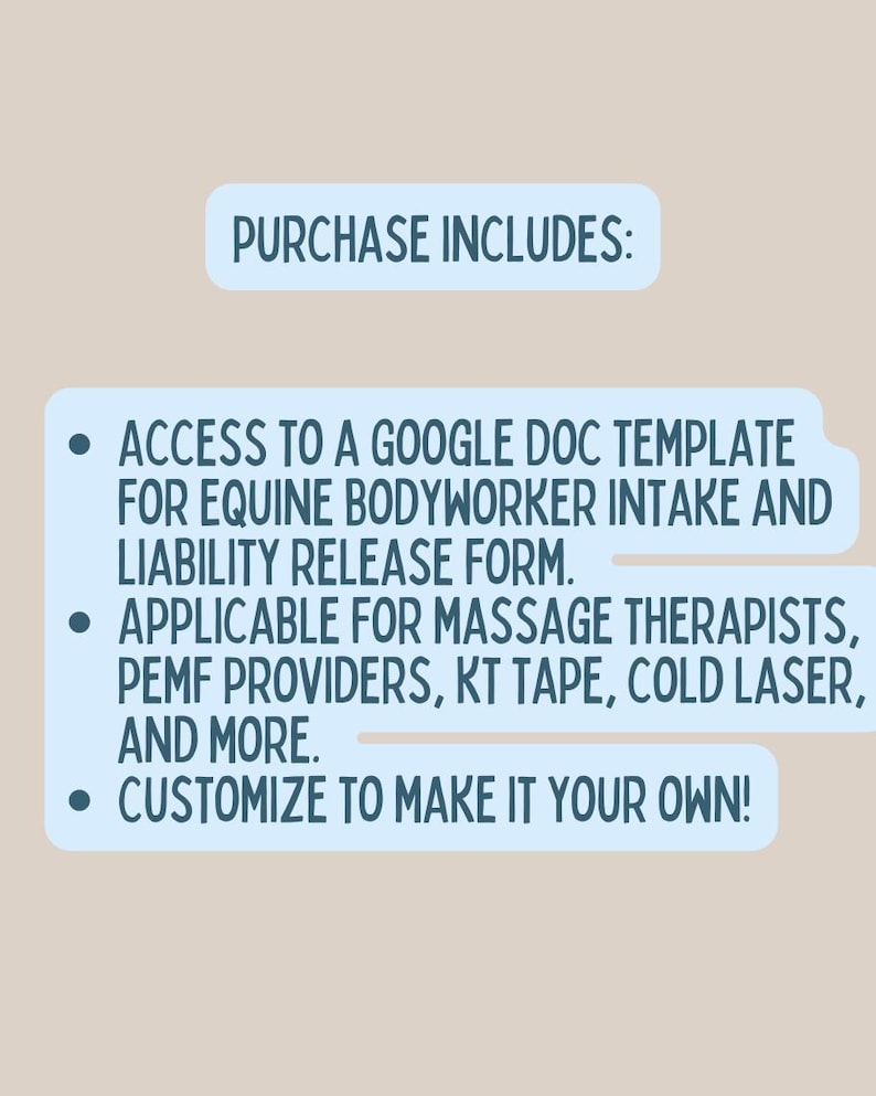 Equine Bodyworker Intake Form & Liability Release Equine Massage Client ...