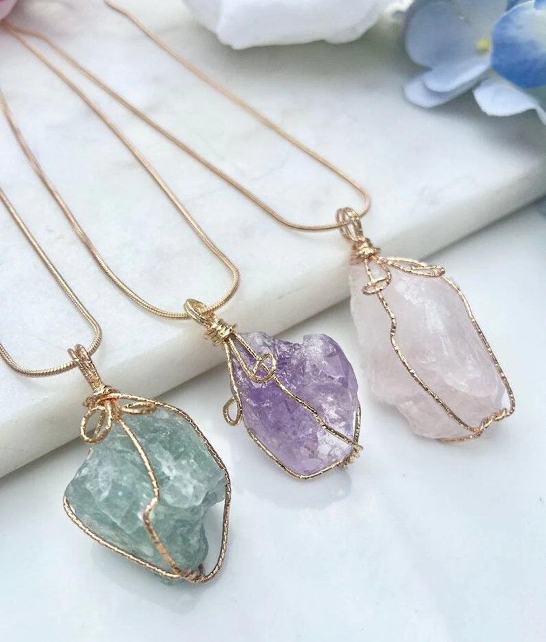Gemstone Necklass, Natural Gemstone Necklace Chakra Stone Pendant ...