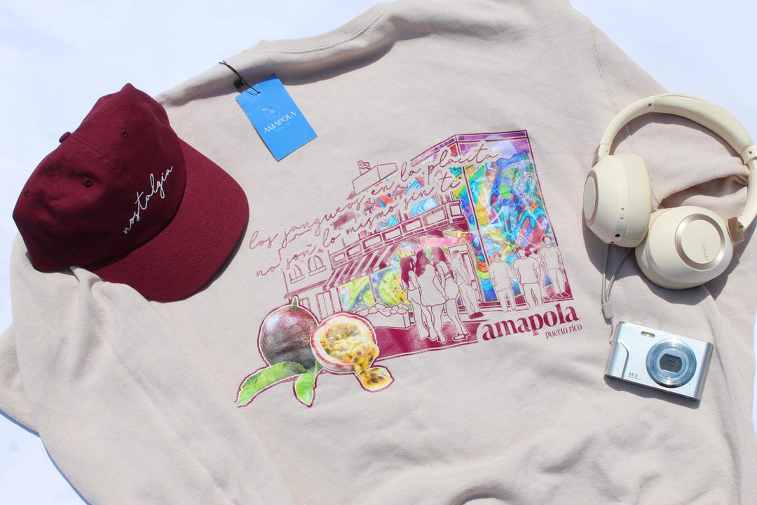 Puerto Rico Embroidery Sweatshirt, Boricua, Taino, Cotton, Beige ...