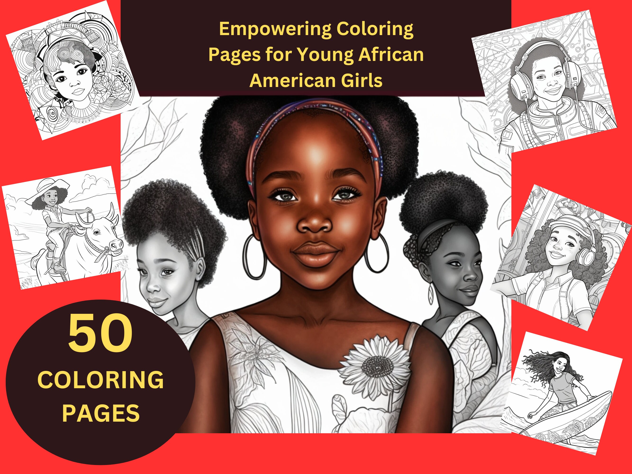 Empowering Coloring Pages for Young African American Girls Diverse ...