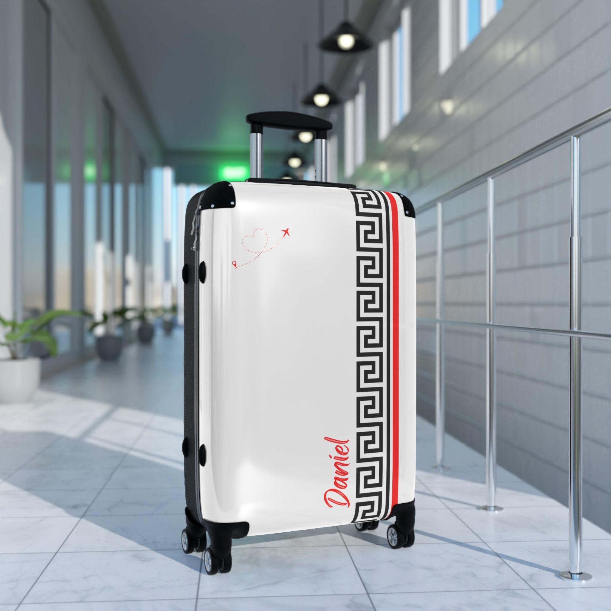 Customizable Luggage, Greek Key White Hard-shell Suitcase, Check in or ...