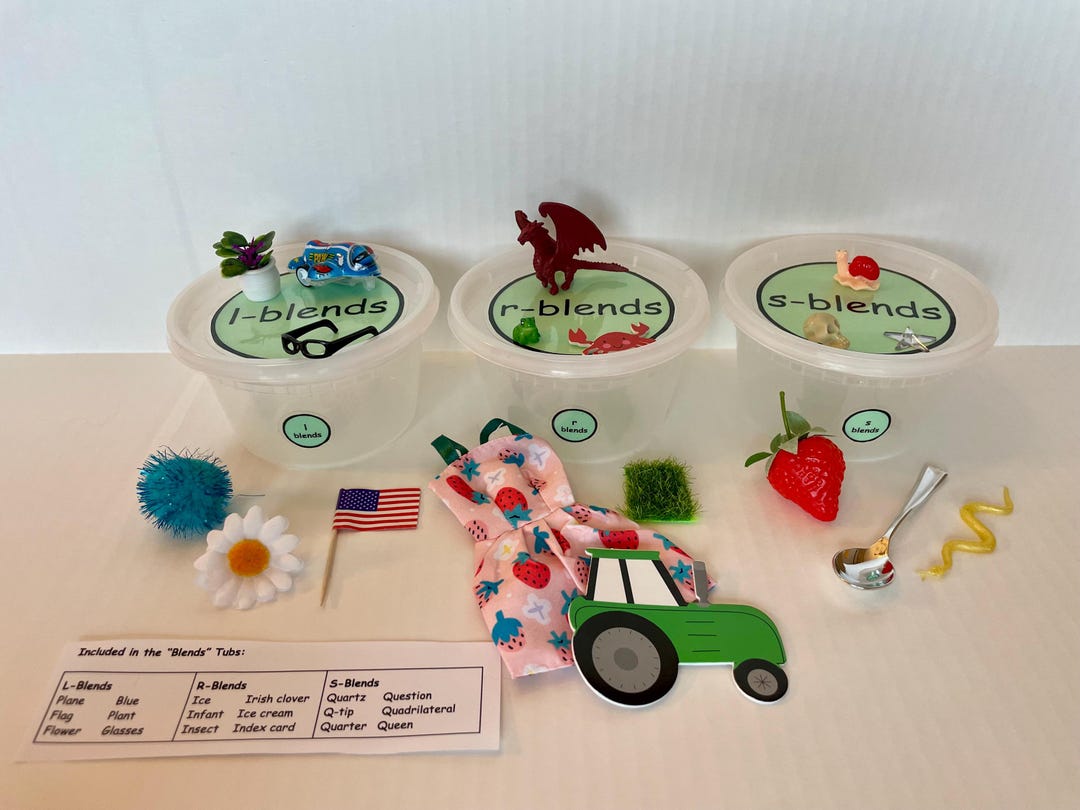 Blends Letter Tubs With Mini Objects - 6 Objects per Digraph, Four Blue ...