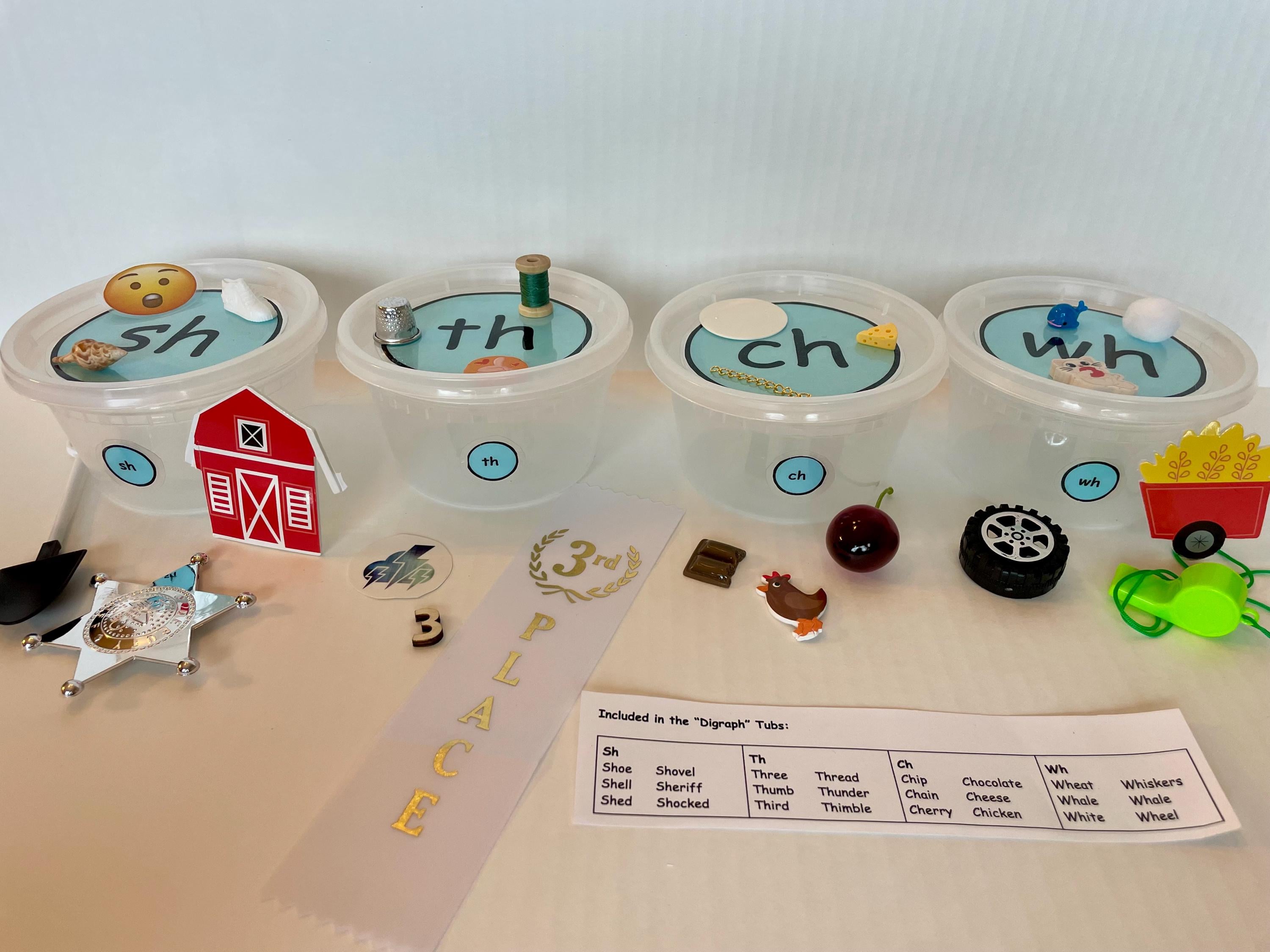 Digraph Letter Tubs With Mini Objects - 6 Objects per Digraph, Four ...