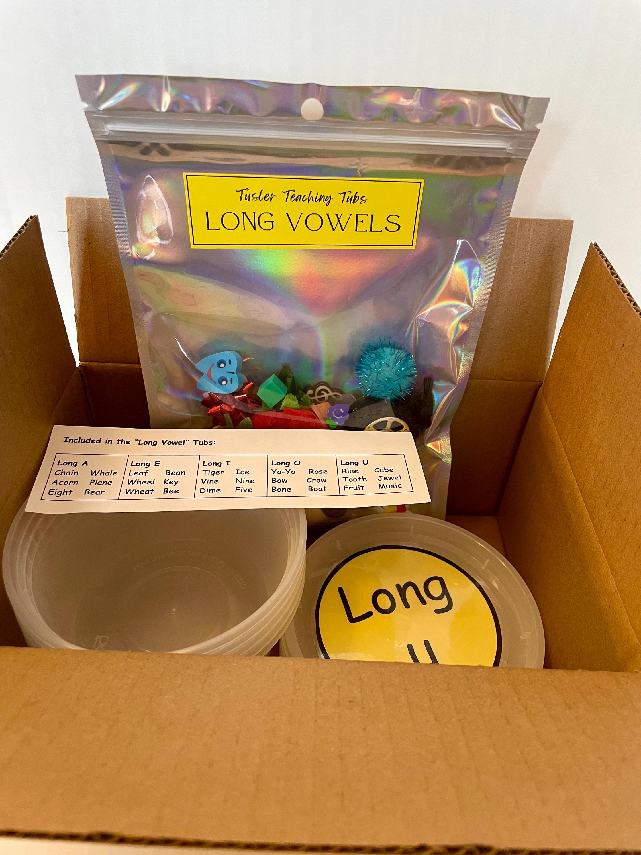 Long Vowel Letter Tubs With Mini Objects - 6 Objects per Vowel, Yellow ...