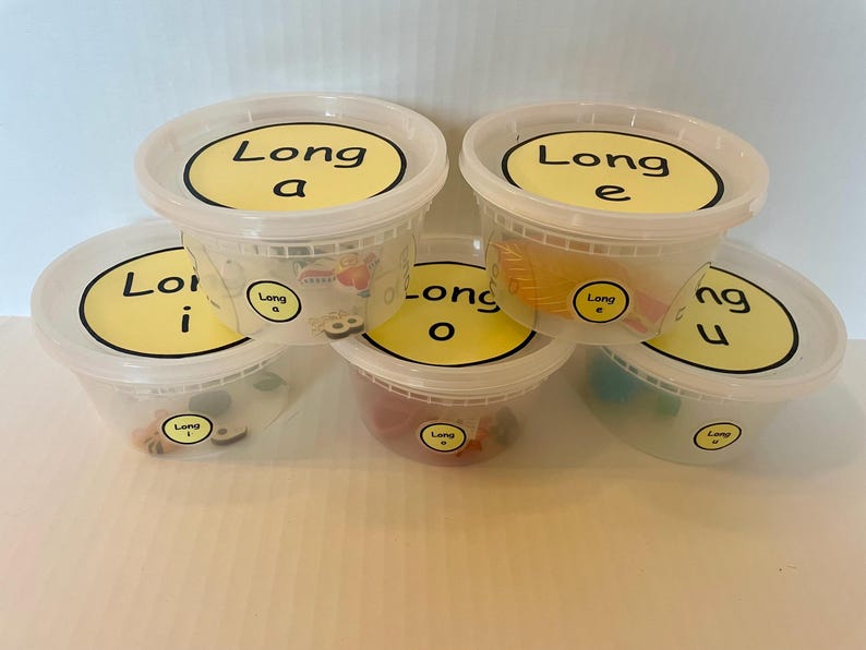 Long Vowel Letter Tubs With Mini Objects - 6 Objects per Vowel, Yellow ...