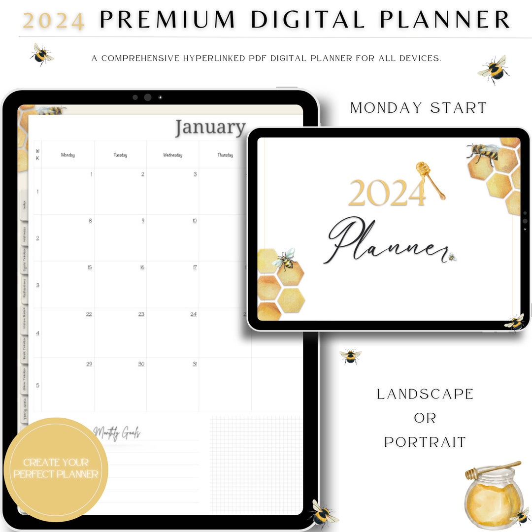 2024 Digital Planner | 25 Trackers | 500 PNG Stickers | 100 Covers ...