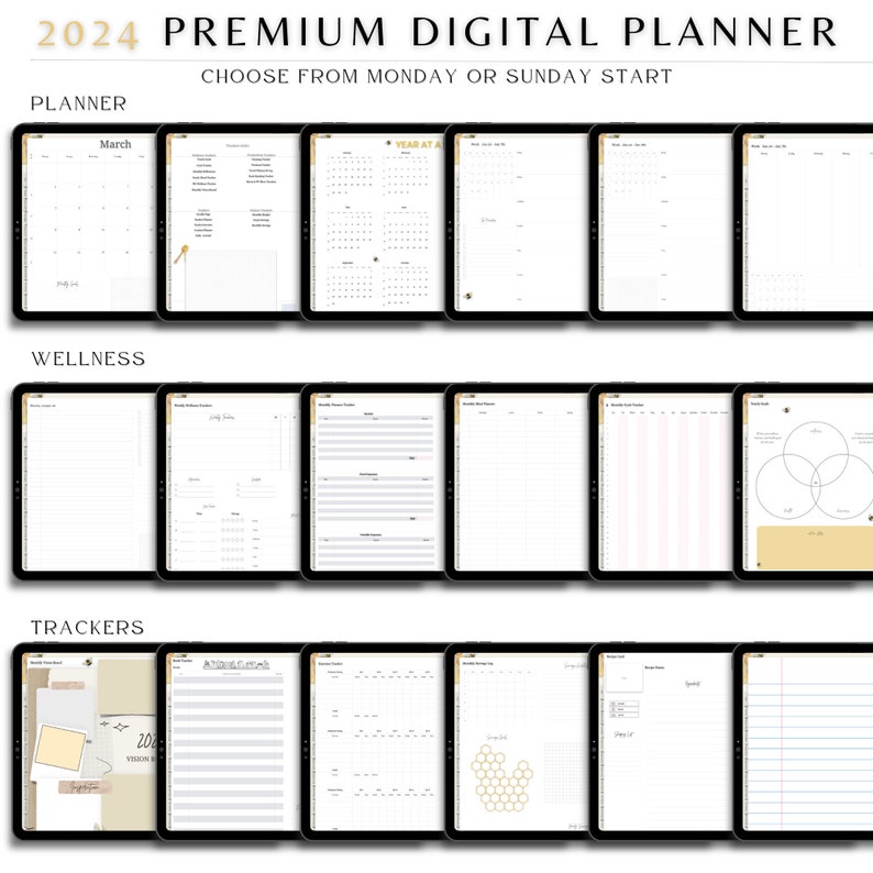 2024 Digital Planner | 25 Trackers | 500 PNG Stickers | 100 Covers ...