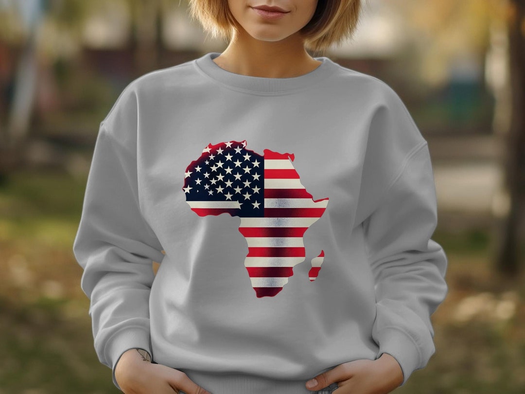 American Flag Africa Map Sweatshirt, Patriotic African Print Unisex ...