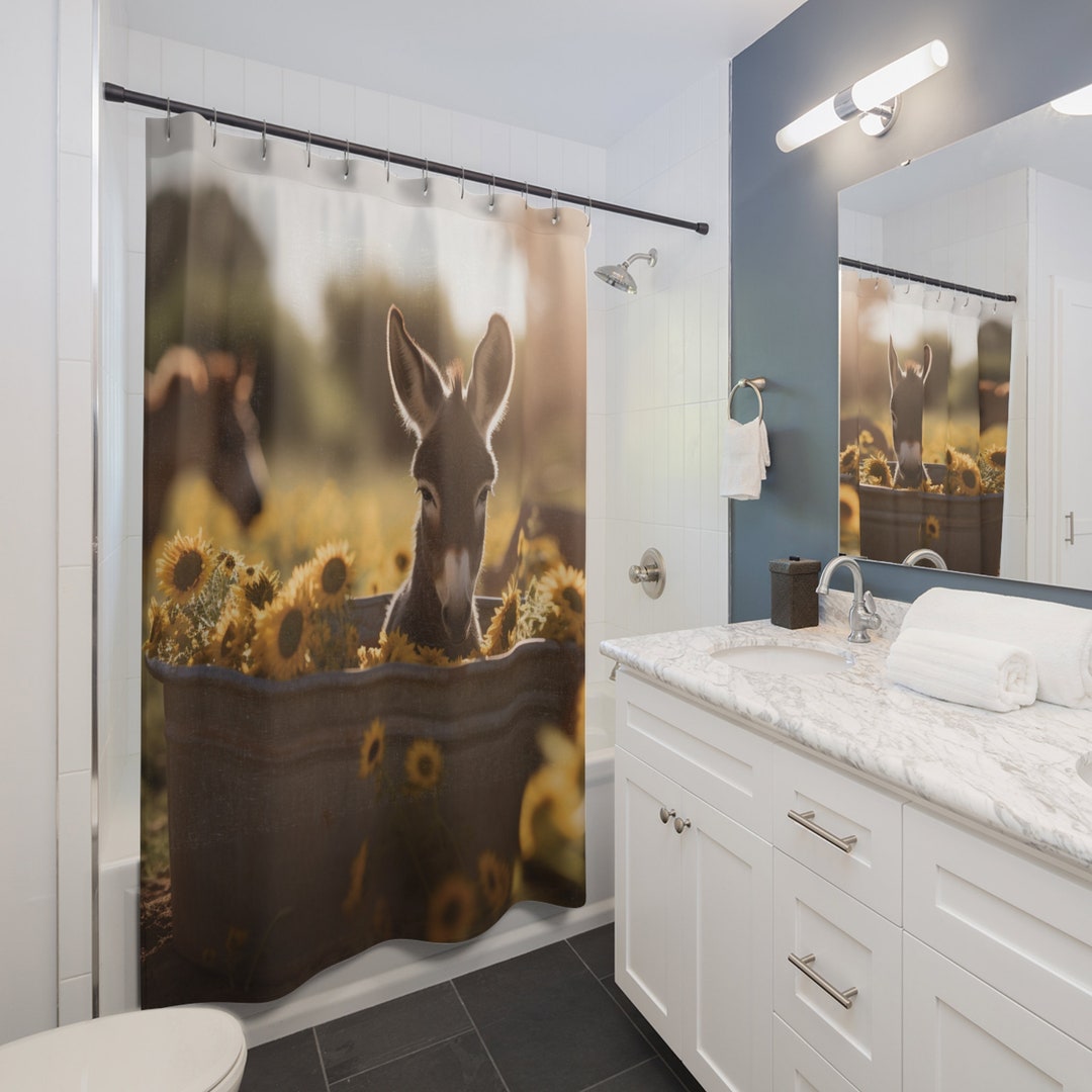 Baby Donkey in Tub With Sunflowers Shower Curtain Farm House Decor ...