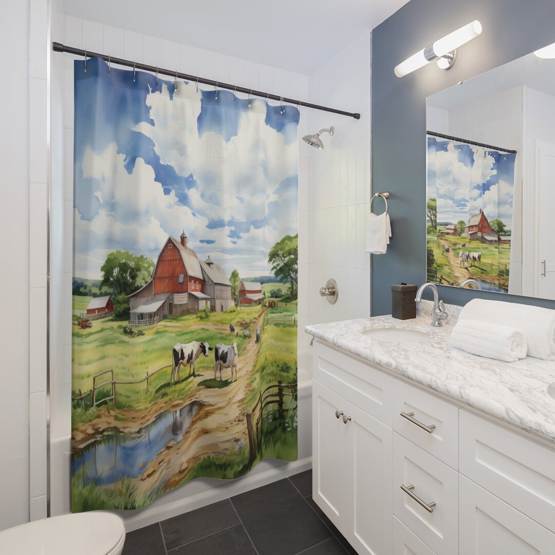 Dairy Farm Shower Curtain, Rustic Charm, Bathroom Decor, Farm House ...