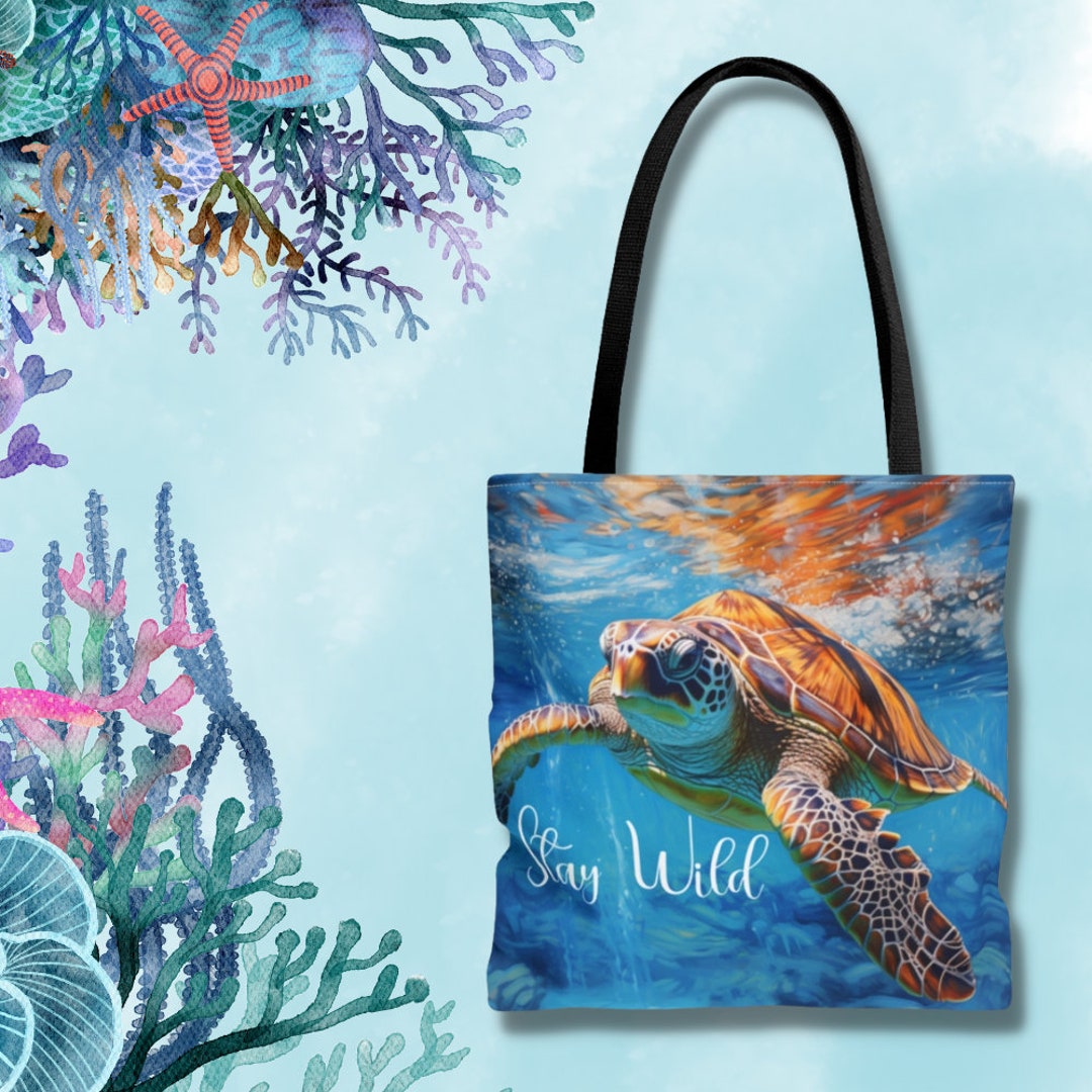 Stay Wild Sea Turtle Tote Bag - Ocean-inspired Carryall - Eco-friendly ...
