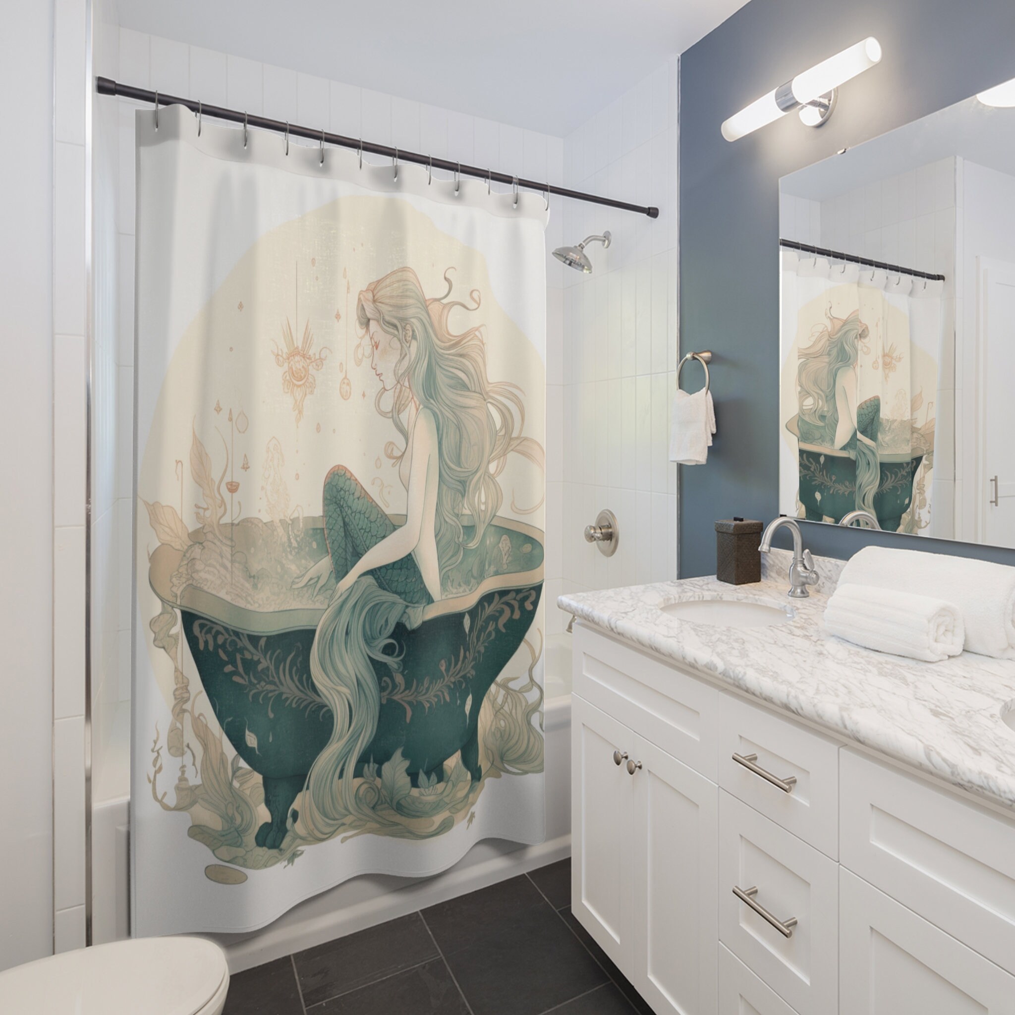 Mermaid Shower Curtain Mermaid Bathroom Decor Under The Sea Shower