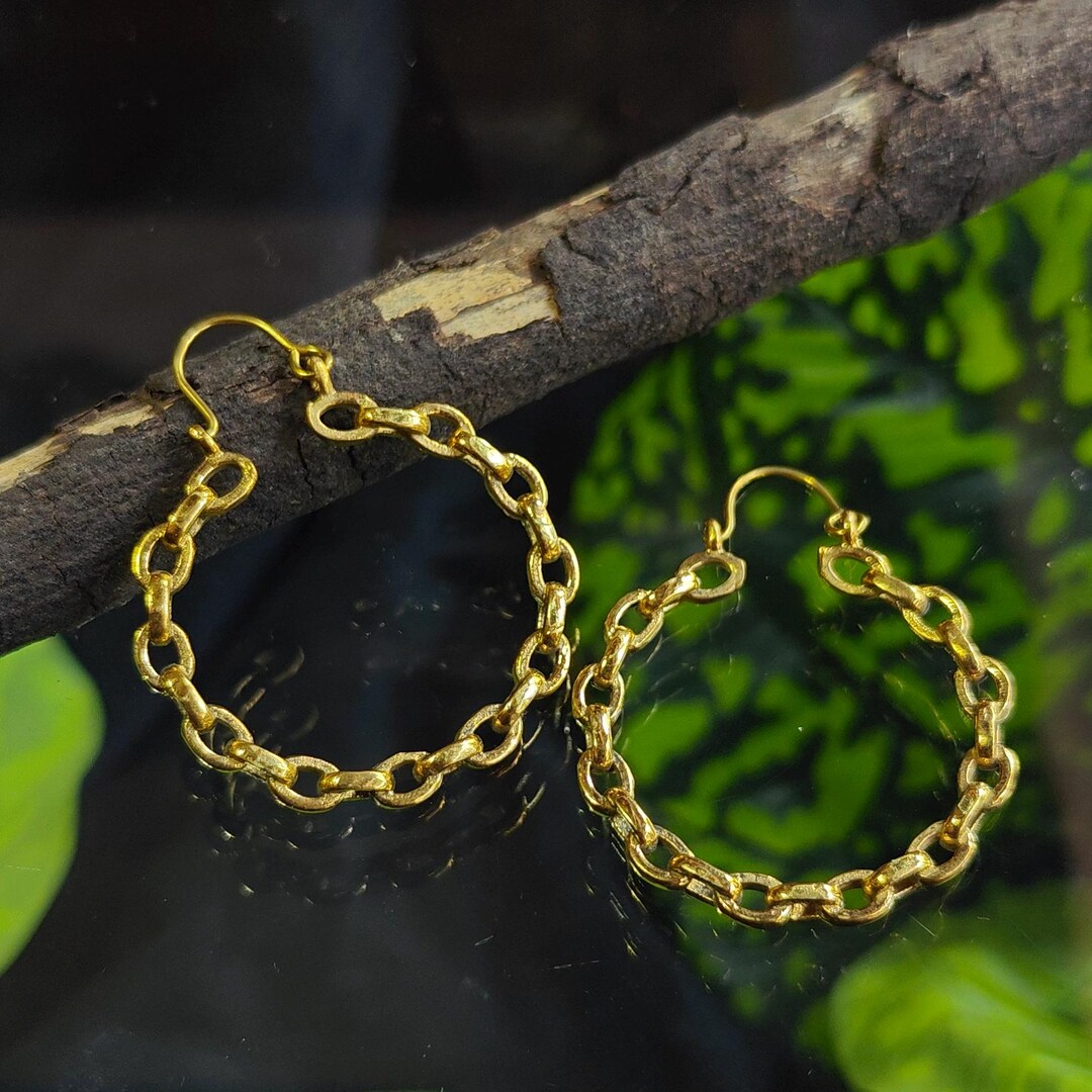 Gold Chain Link Hoop Earrings, Oval Retro Hoops - Etsy