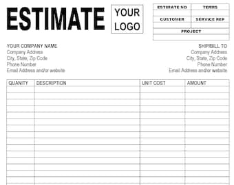 Estimate-invoice Lined Template Printable Form - Etsy