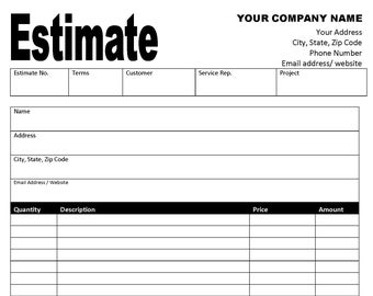 Estimate-invoice Template. Printable Business Estimate Form. Proposal ...