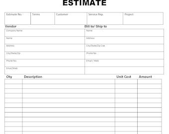 Estimate-invoice Template. Printable Business Estimate Form. Proposal ...