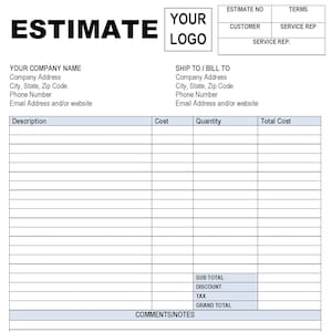 CLASSIC Estimate - Invoice Documented Template | Editable |printable ...