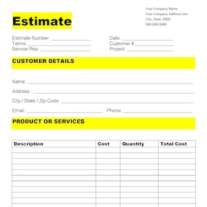 Estimate-invoice. Pdf/microsoft Word. Contractor Estimate-invoice ...