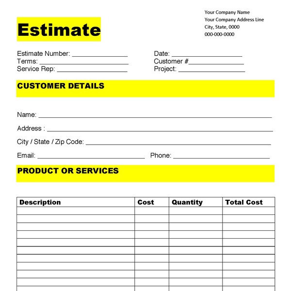 Job Estimate Template Construction - Etsy