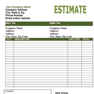 Estimate & Invoice Template Leaf Green | Editable |printable Form ...