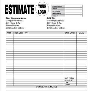 ESTIMATE-INVOICE Lined Template | Printable Form | Gray Style Edition ...