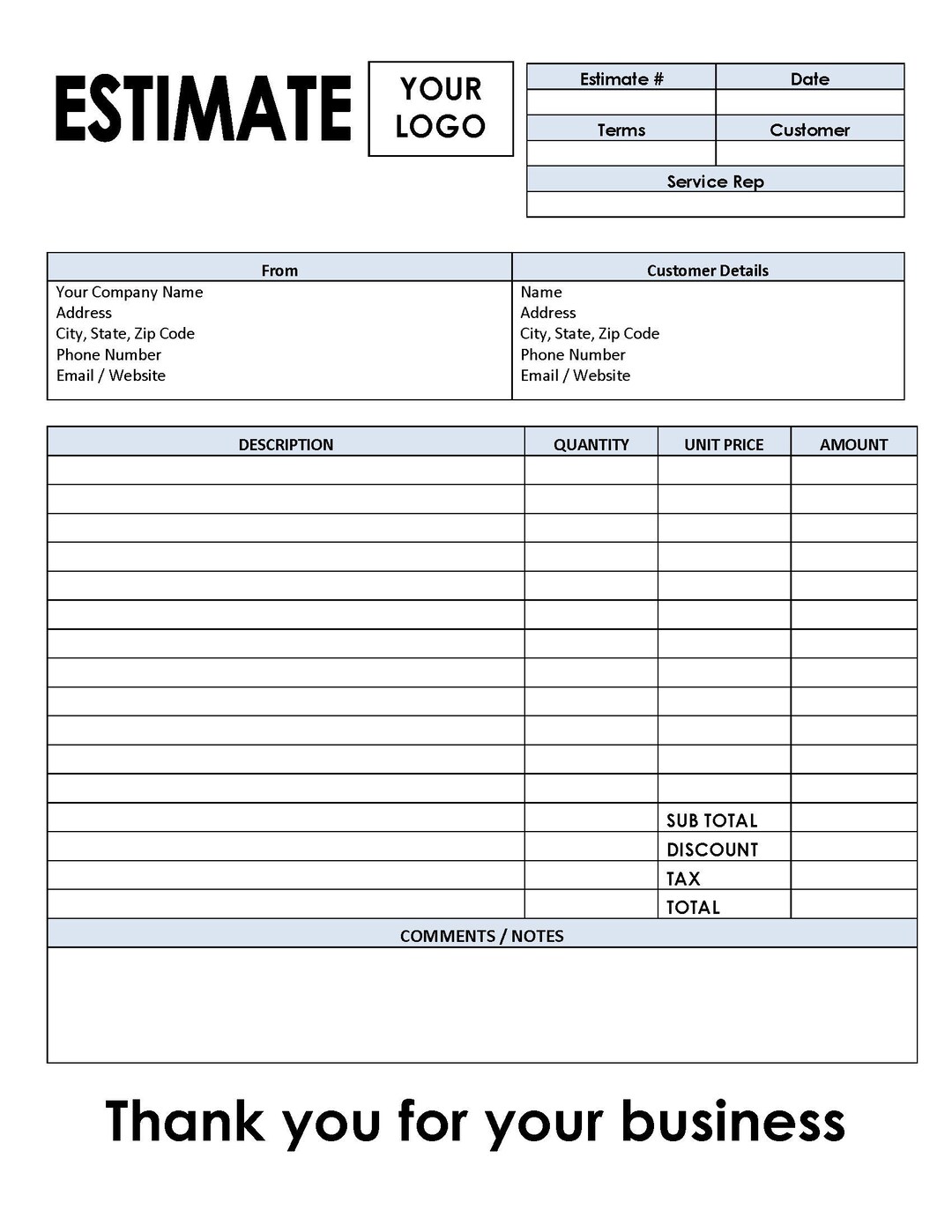 Editable Estimate Invoice Template. Microsoft Word & PDF I Printable ...