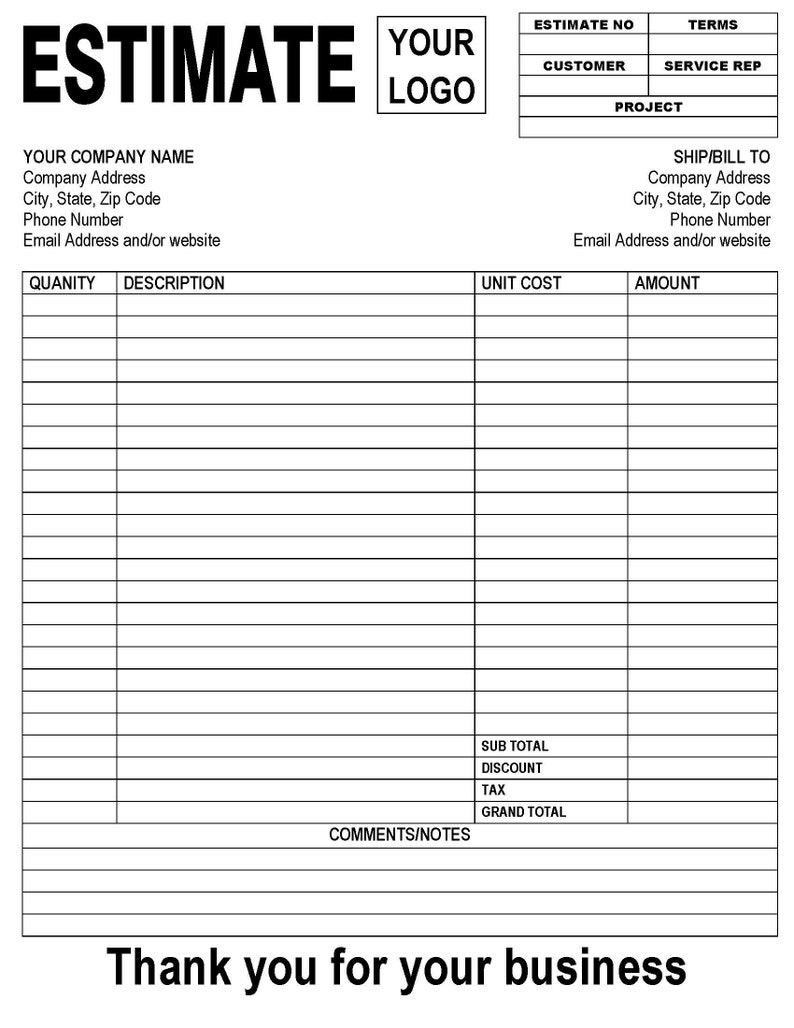 ESTIMATE-INVOICE Lined Template | Printable Form | Finer Style Edition ...