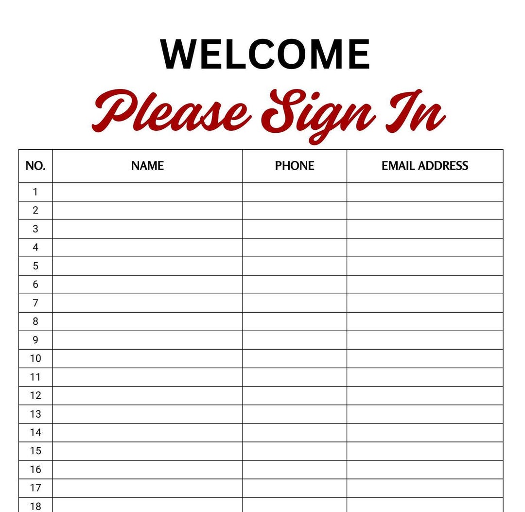 Sign in Sheet Printable PDF, Fillable Sign up Sheet, Event Sign in ...