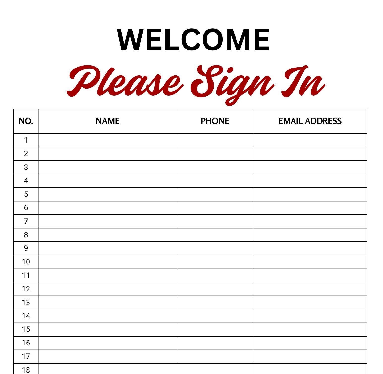 Sign in Sheet Printable PDF, Fillable Sign up Sheet, Event Sign in ...