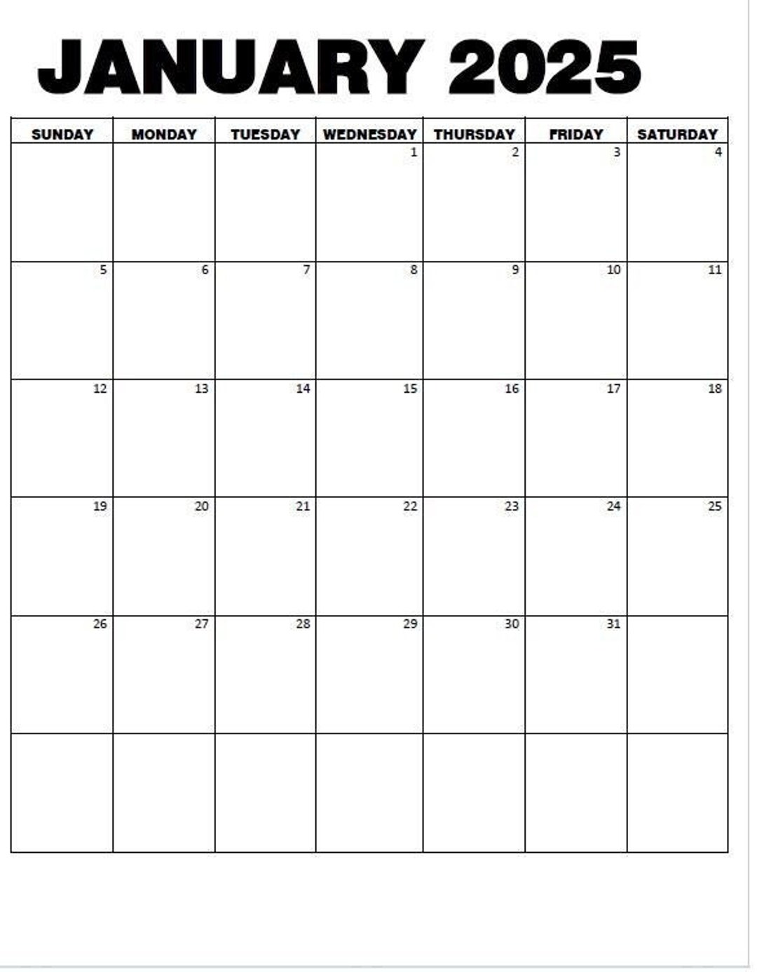 2025 Full Year Printable Calendar: Portrait Edition (PDF Download) - Etsy