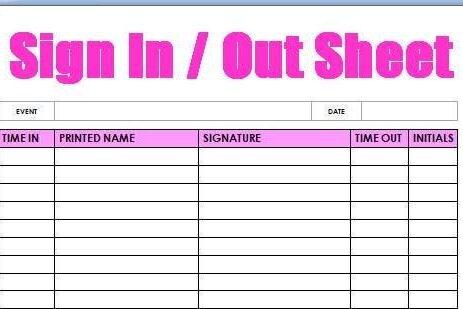 Sign in and Out Sheet Printable Form, Digital File, Instant Download ...