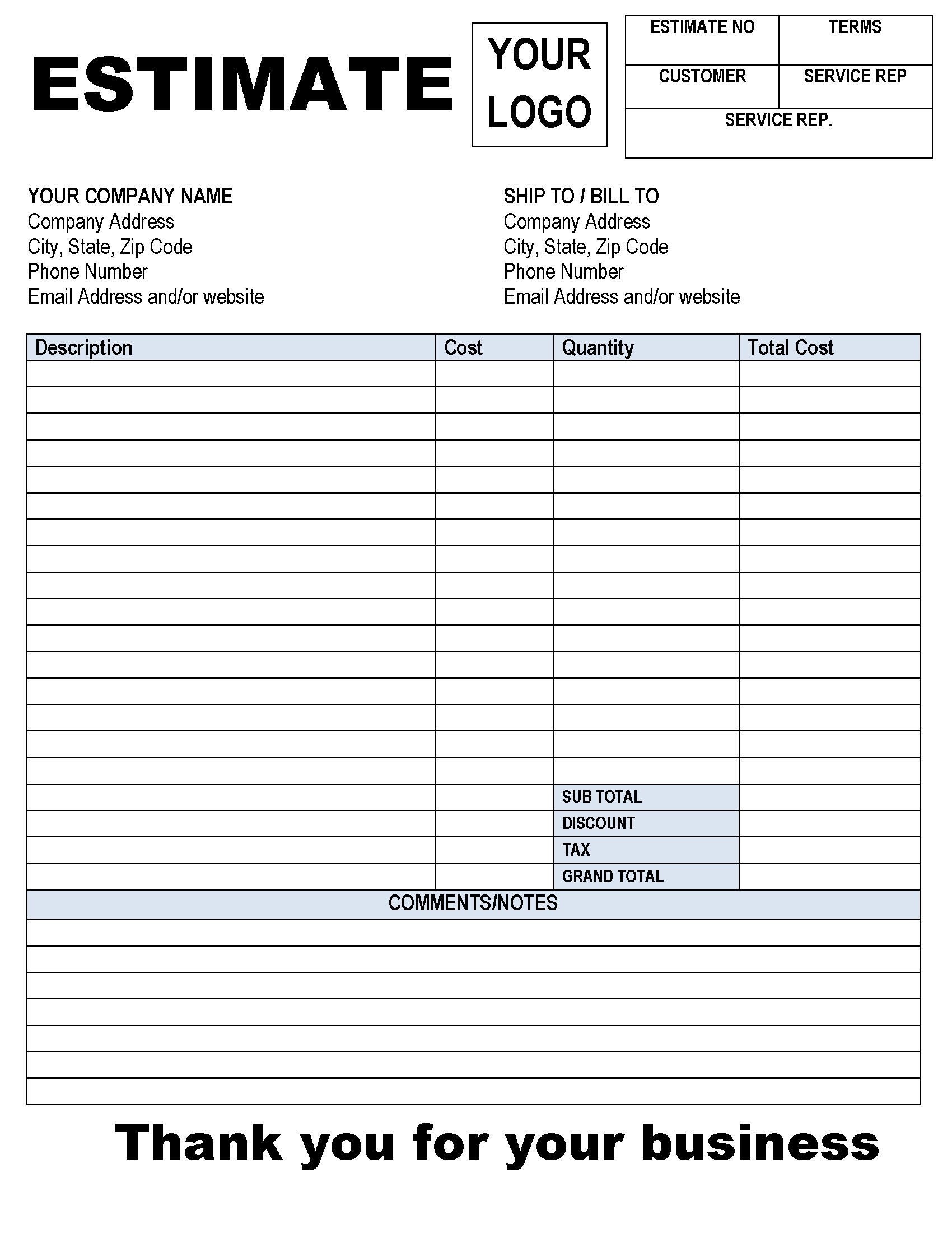 CLASSIC Estimate - Invoice Documented Template | Editable |printable ...