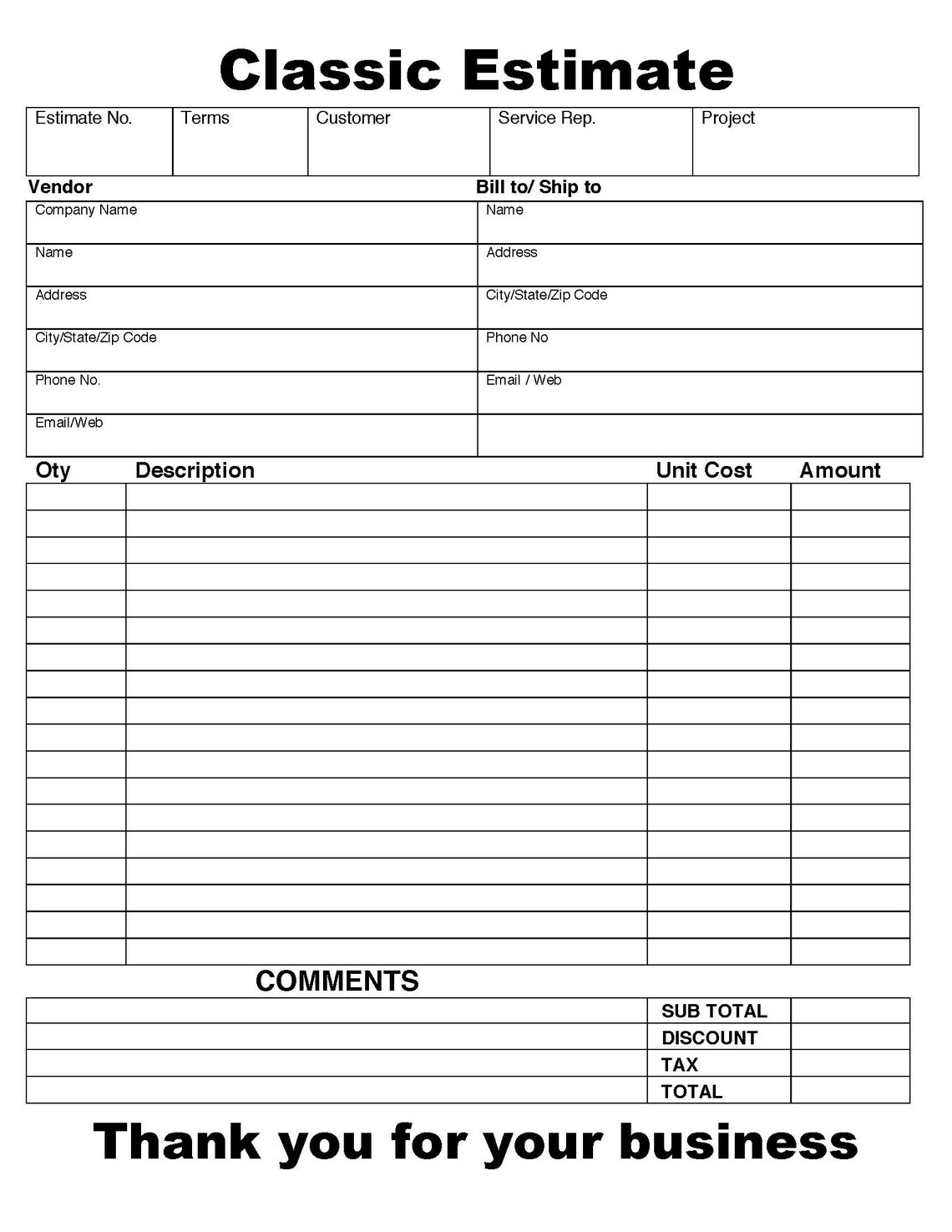 Classic ESTIMATE-INVOICE Proposal Style Template | Printable Form | 3rd ...