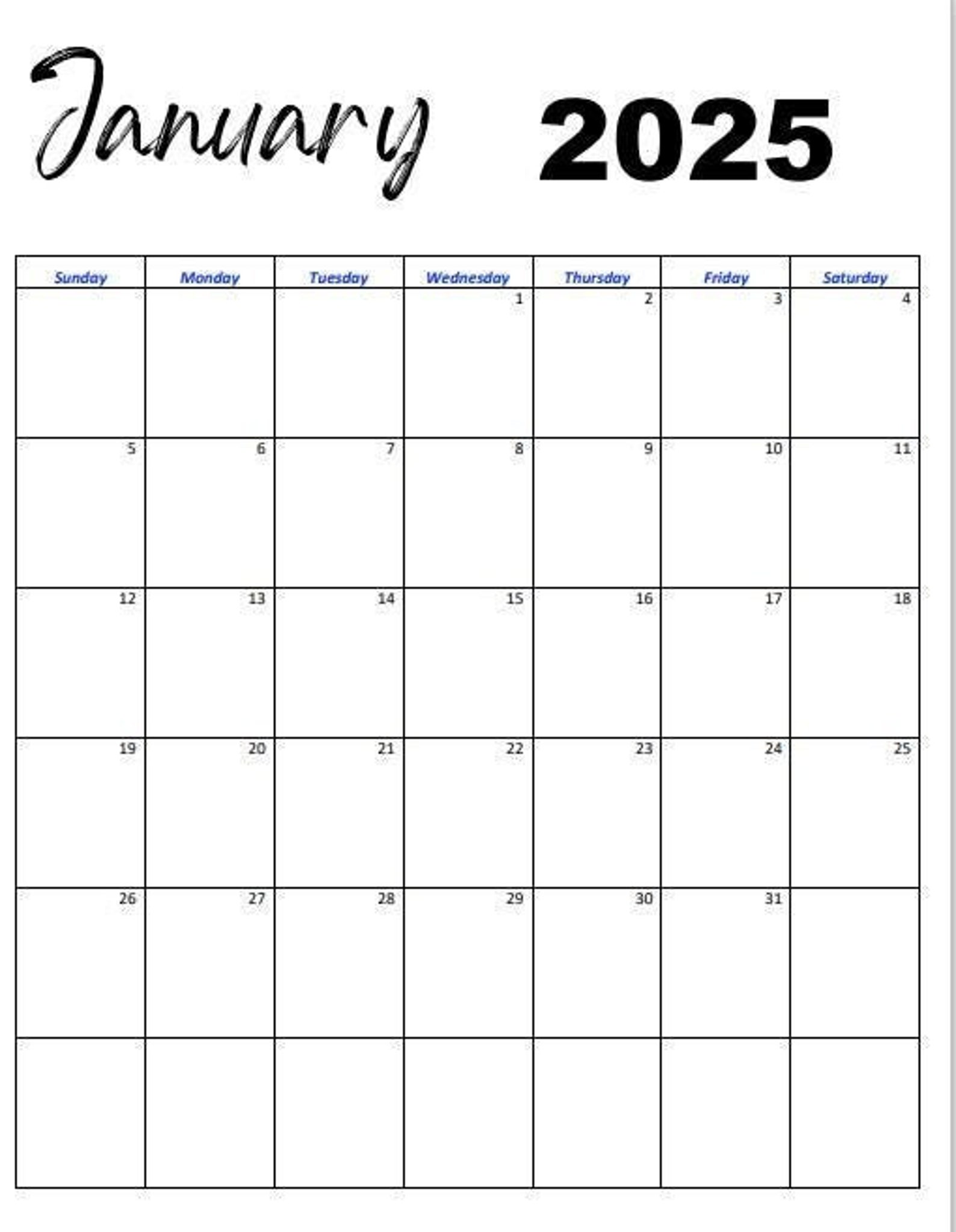Full Year Calendar January-december 2025 | Printable| Instant ...