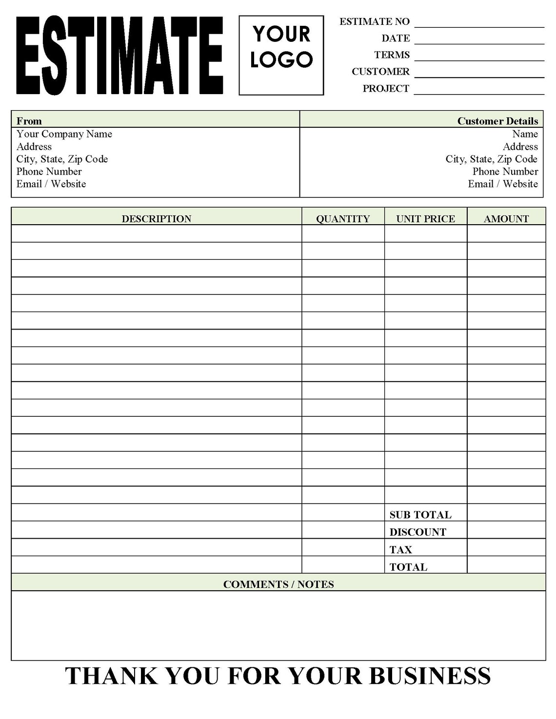 Estimate-invoice Template || Editable PDF/ Word/ Googledocs ...