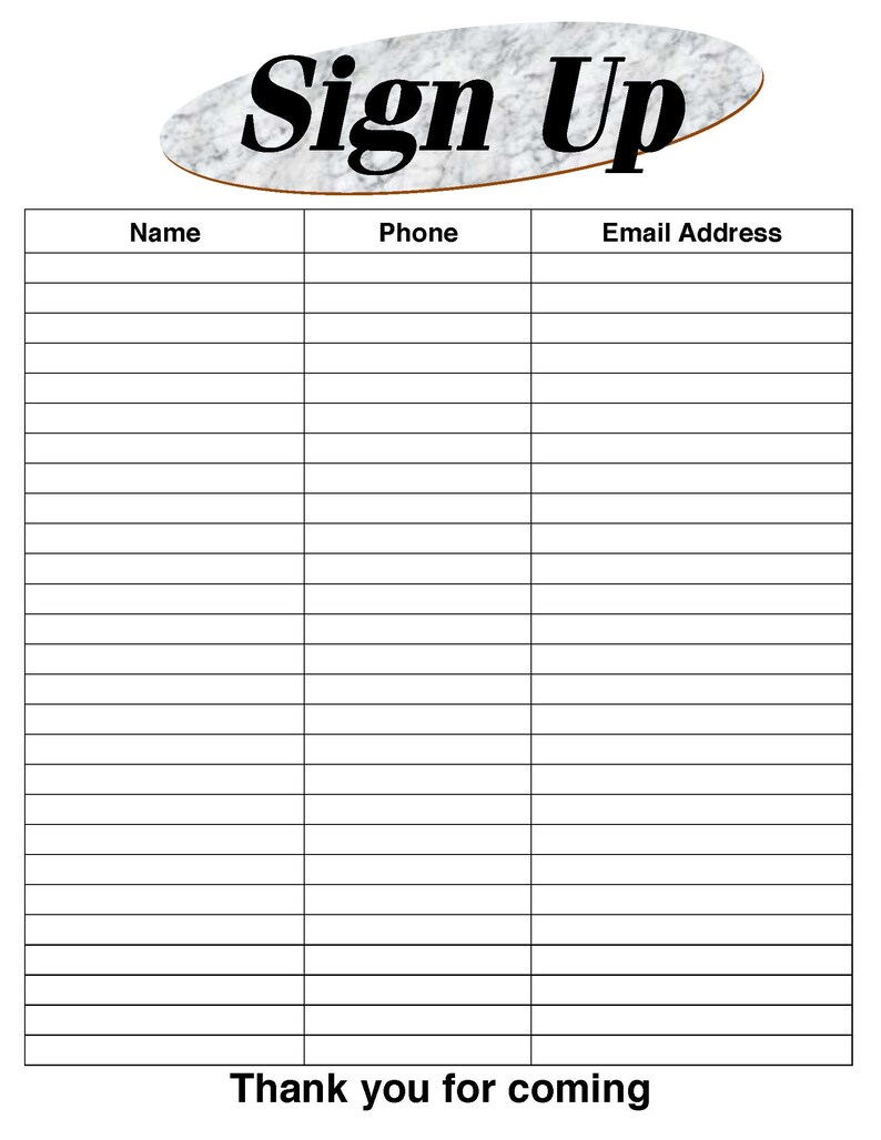 Printable Sign up Sheet. Sign up Template. Event Sign Up. Party Sign Up ...