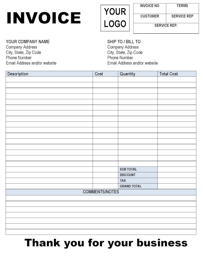ESTIMATE-INVOICE Light Blue Template | Printable Form | Documented ...