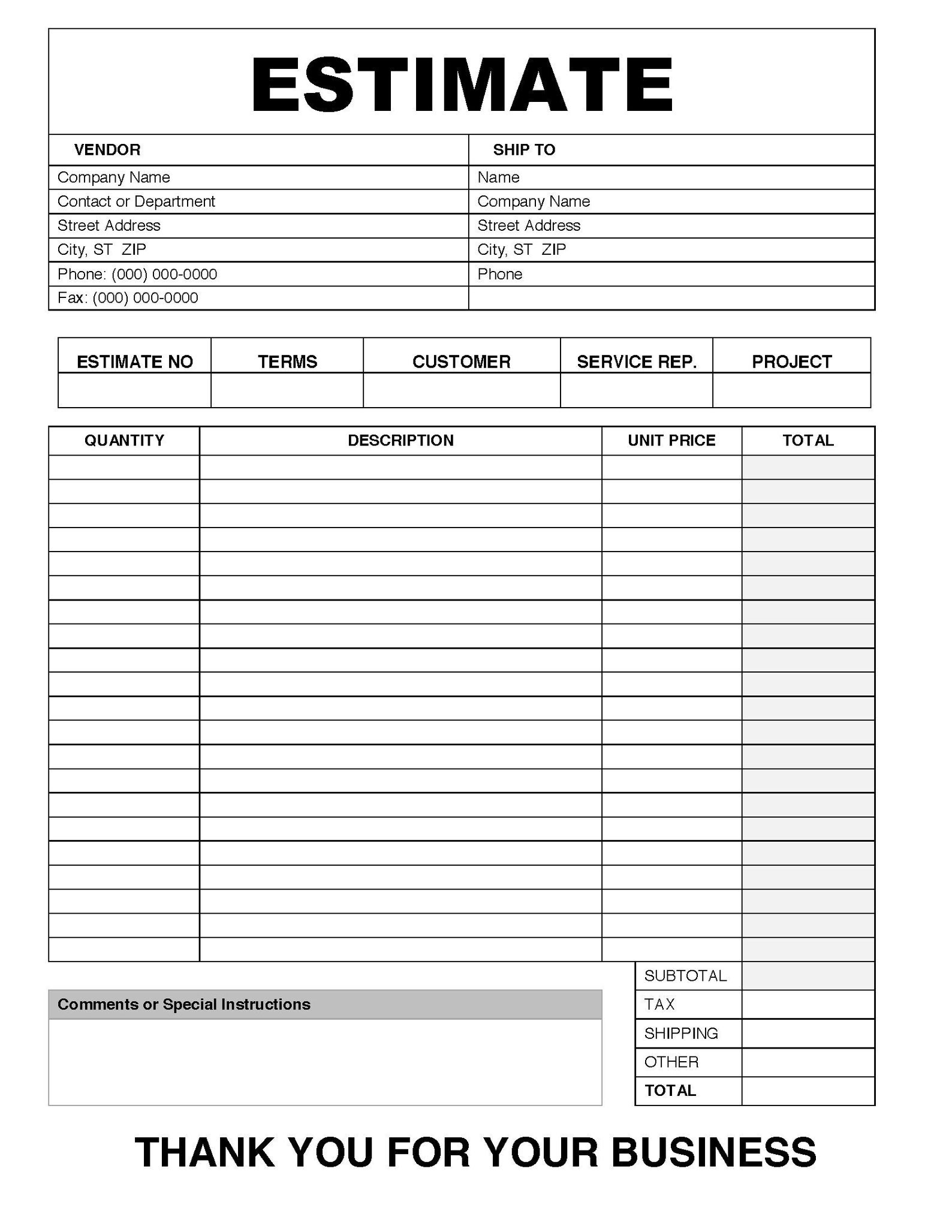 ESTIMATE-INVOICE White Lined Template | Printable Form | Editable ...