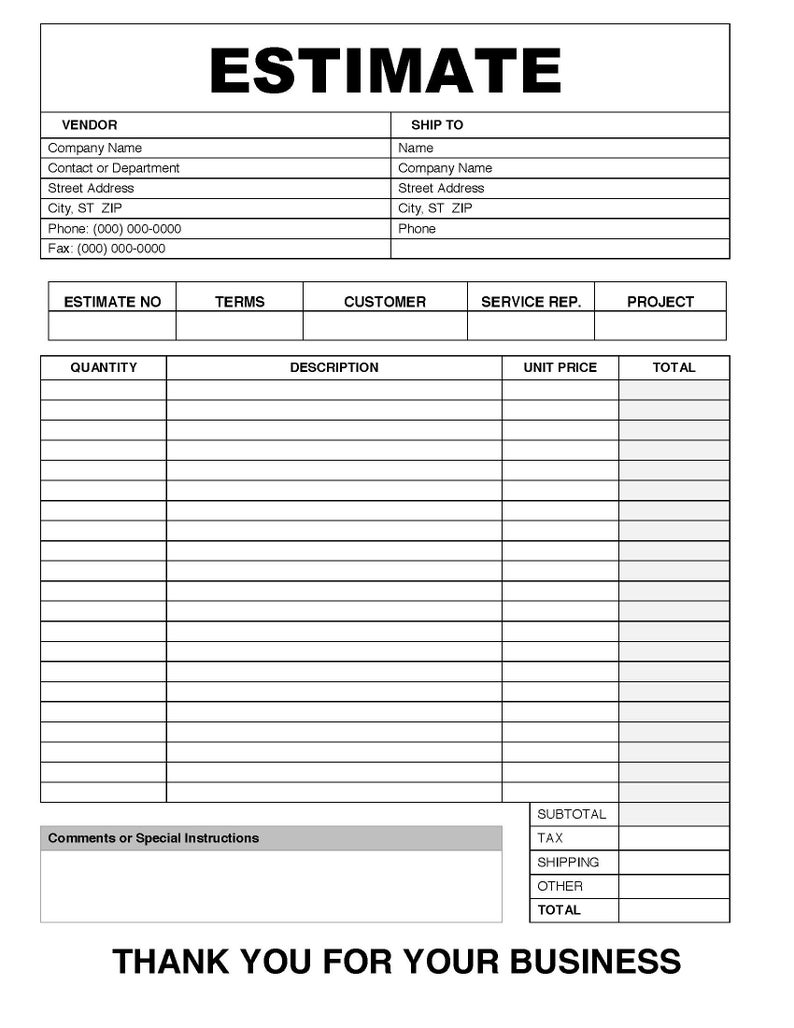 ESTIMATE-INVOICE White Lined Template | Printable Form | Editable ...