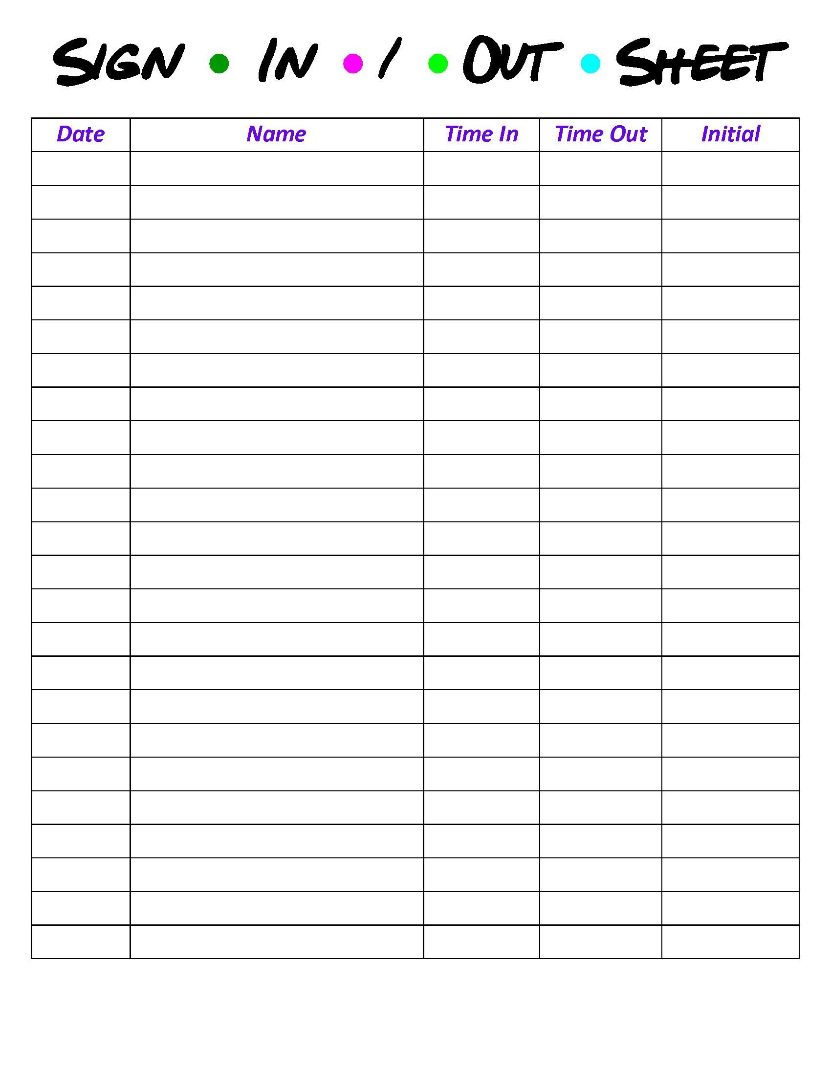 Bathroom Sign Out Sheet Printable