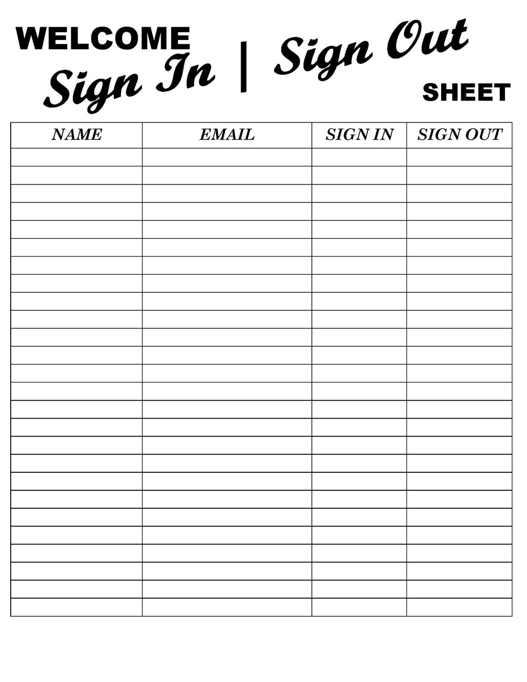 Sign in and Out Sheet Printable Form, Digital File, Instant Download ...