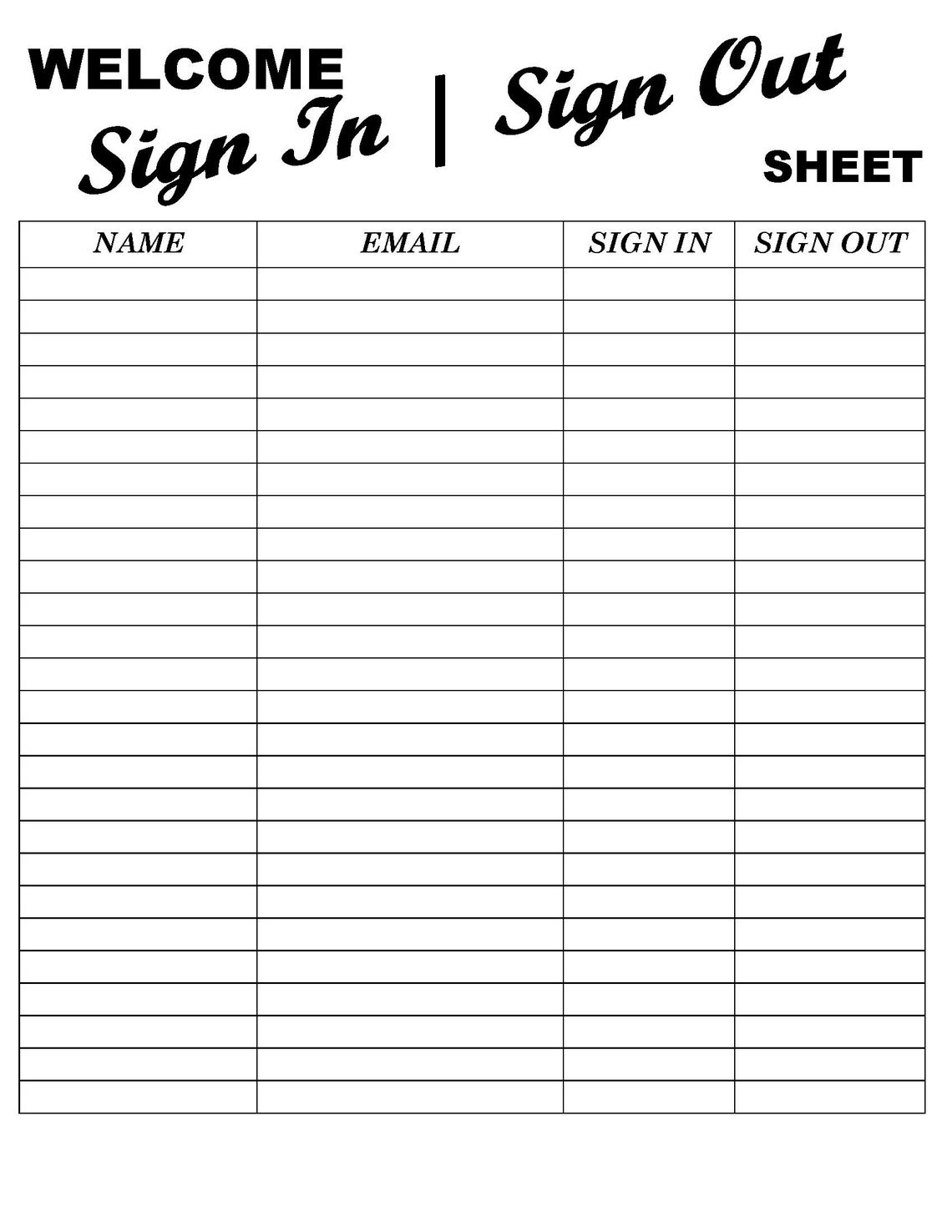 Sign in and Out Sheet Printable Form, Digital File, Instant Download ...
