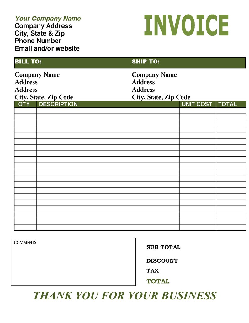 Estimate & Invoice Template Leaf Green | Editable |printable Form ...